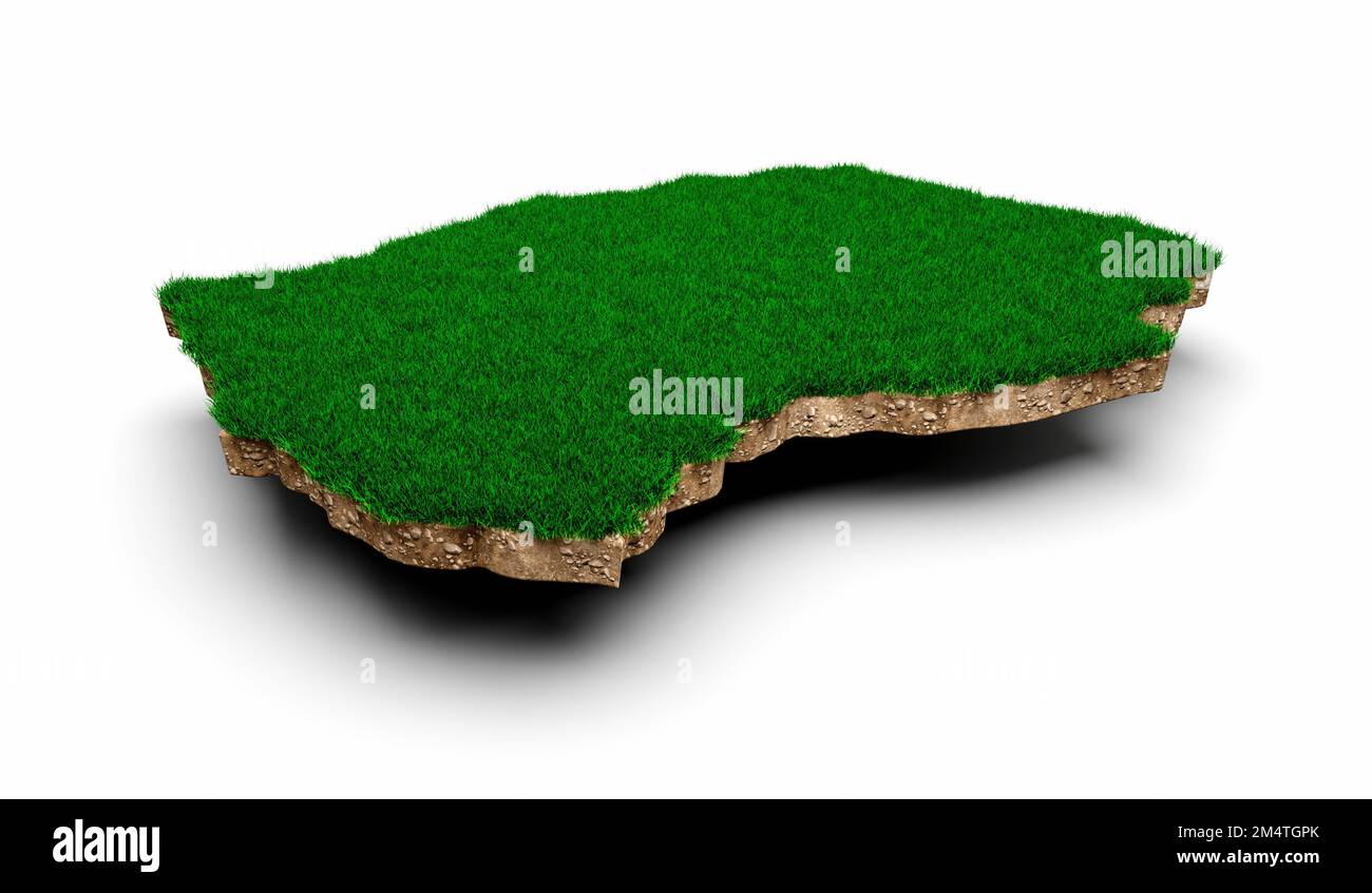 A Lesotho map soil land geology cross section with green grass 3d ...