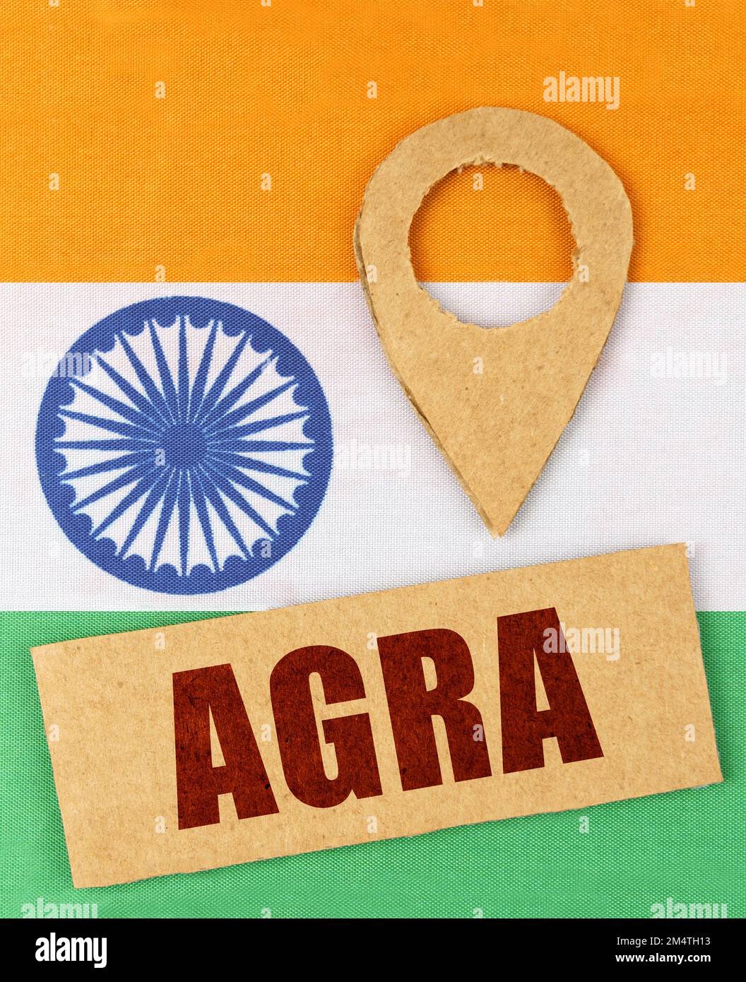 The concept of tourism, vacation and geolocation. On the Indian flag, a ...