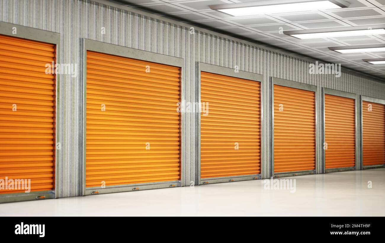 Self storage units with closed doors. 3D illustration Stock Photo - Alamy