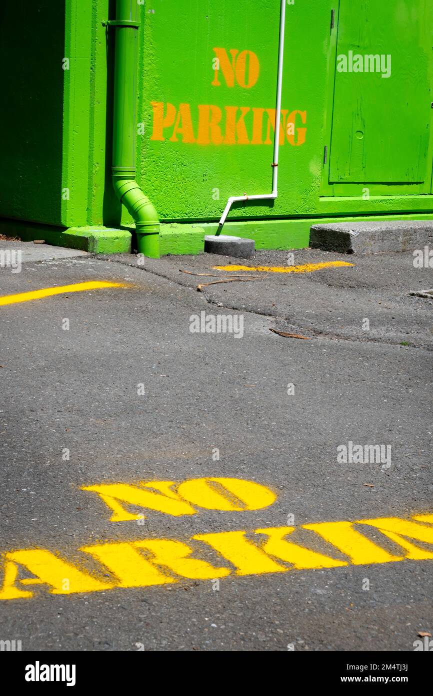 "No Parking" signs, Petone, Wellington, North Island, New Zealand Stock ...