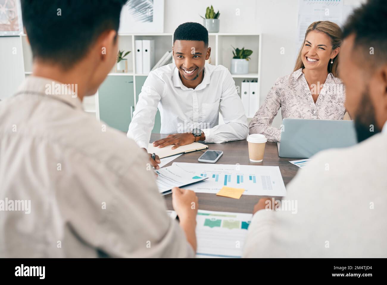 Finance team, office and documents with chart, budget and data analysis ...