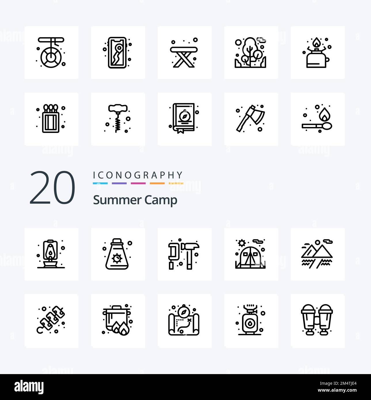 20 Summer Camp Line icon Pack like mountain camping construction tent ...