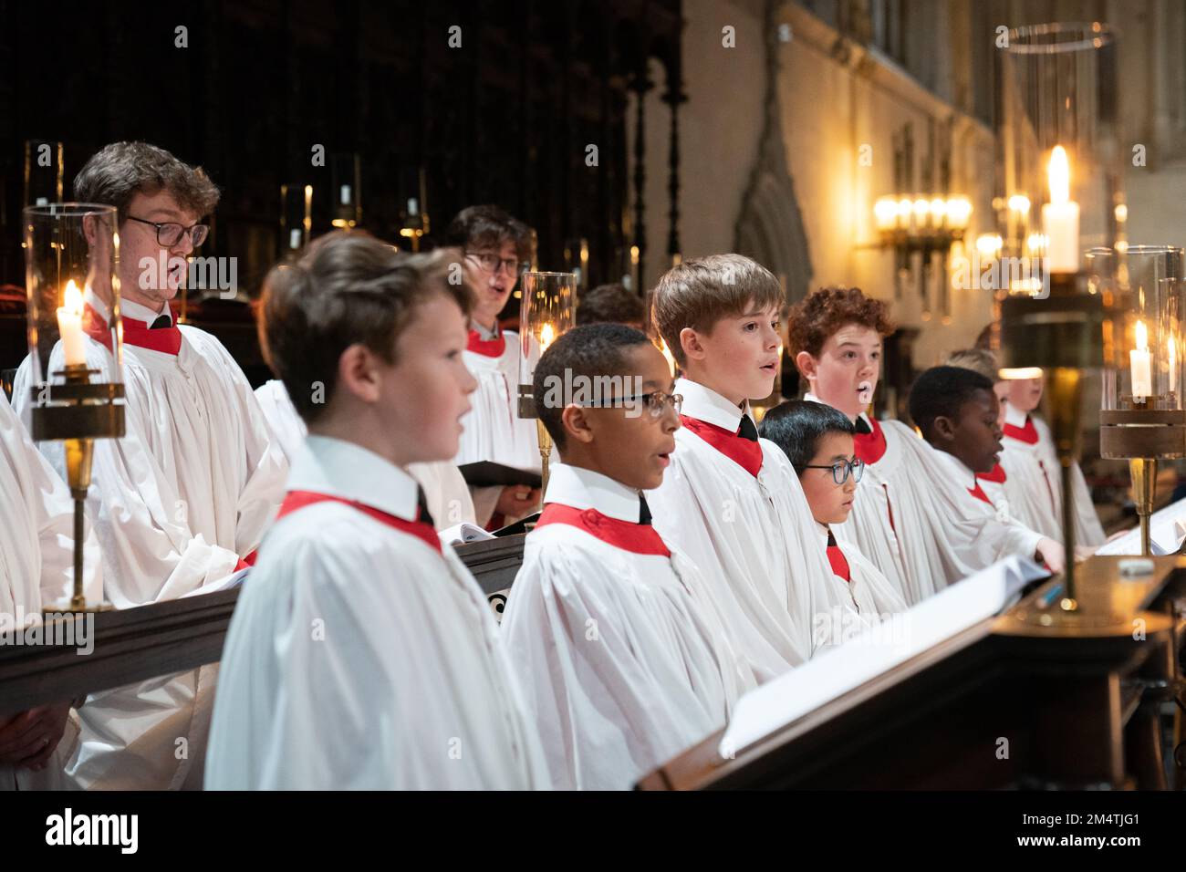 Choristers from the Choir of King's College, Cambridge, during a final rehearsal at King's ...