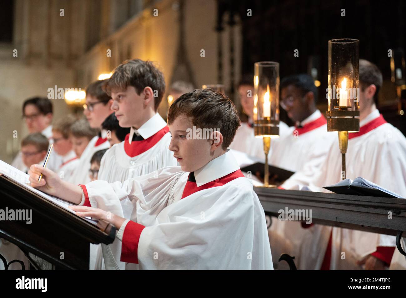Choristers from the Choir of King's College, Cambridge make notes on ...