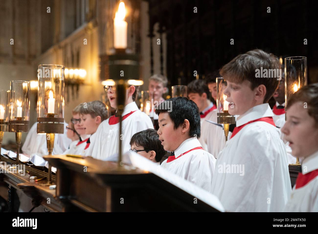 Choristers from the Choir of King's College, Cambridge, during a final rehearsal at King's ...