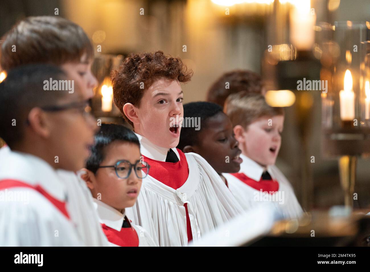 Choristers from the Choir of King's College, Cambridge, during a final rehearsal at King's ...