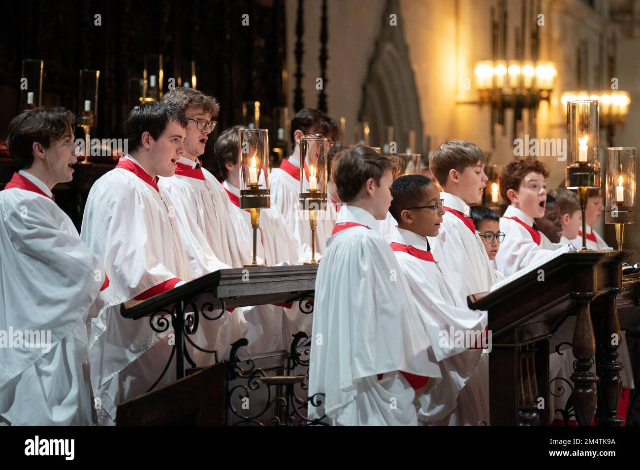 Choristers from the Choir of King's College, Cambridge, during a final rehearsal at King's ...
