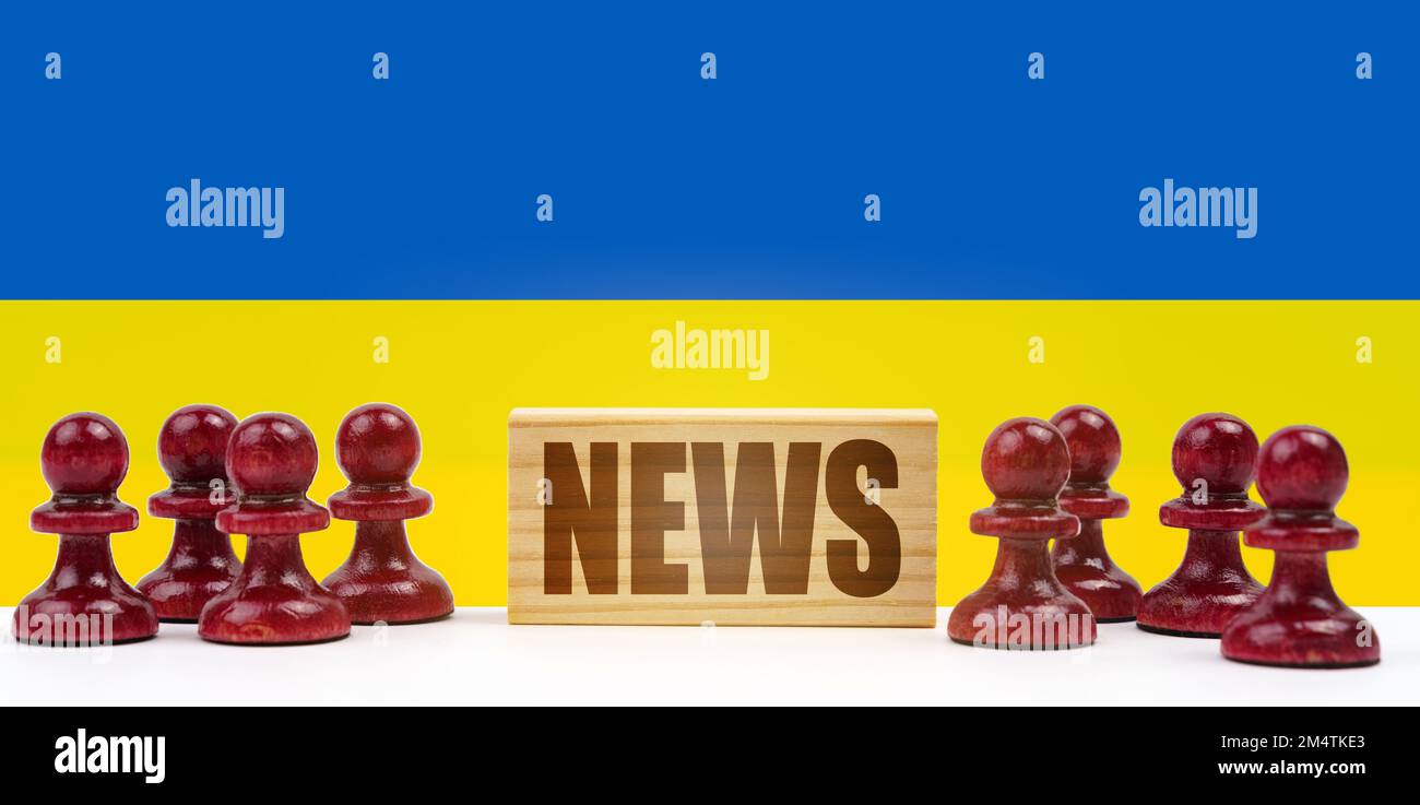 national concept. Against the background of the flag of Ukraine, pawns ...