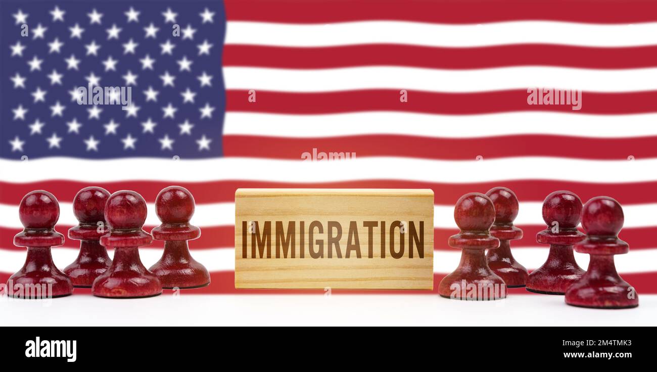 national concept. Against the background of the US flag pawns and a ...