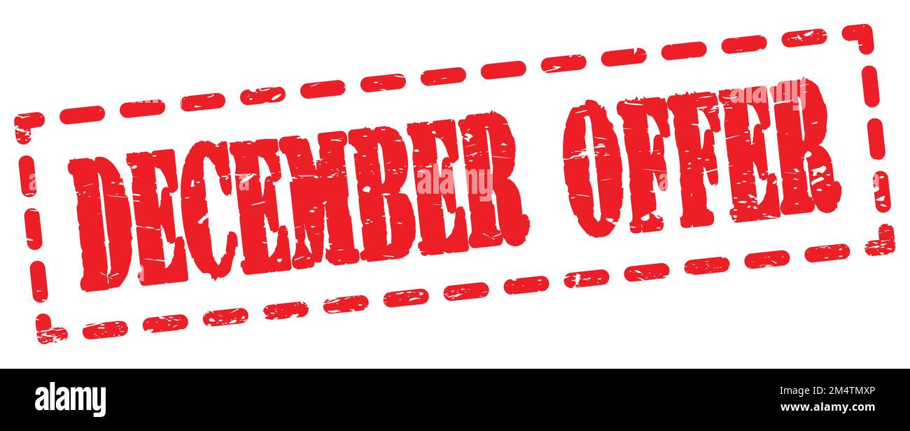 DECEMBER OFFER text written on red dash stamp sign Stock Photo - Alamy