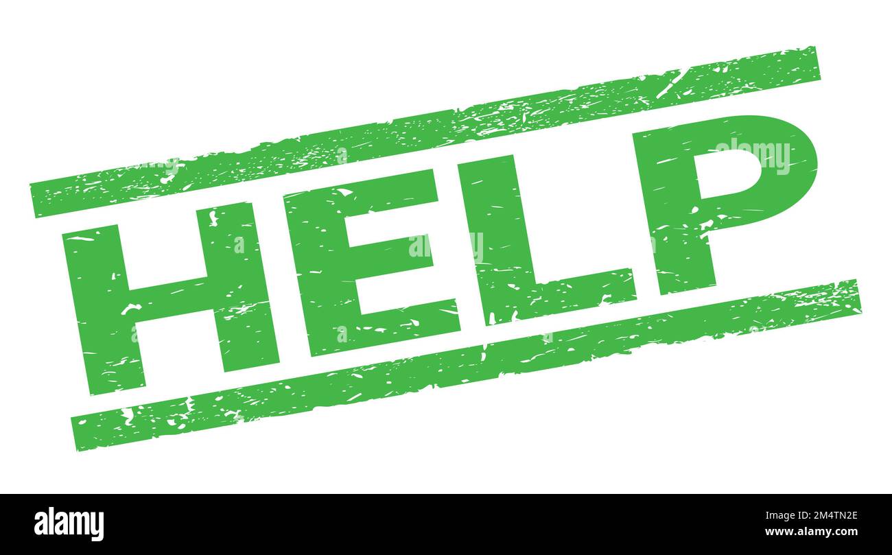 HELP text written on green rectangle stamp sign Stock Photo - Alamy