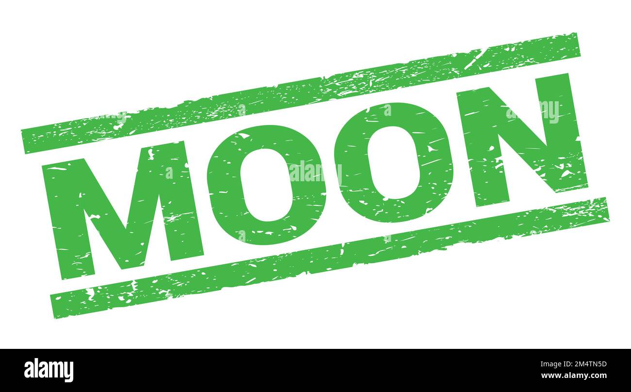 MOON text written on green rectangle stamp sign Stock Photo - Alamy