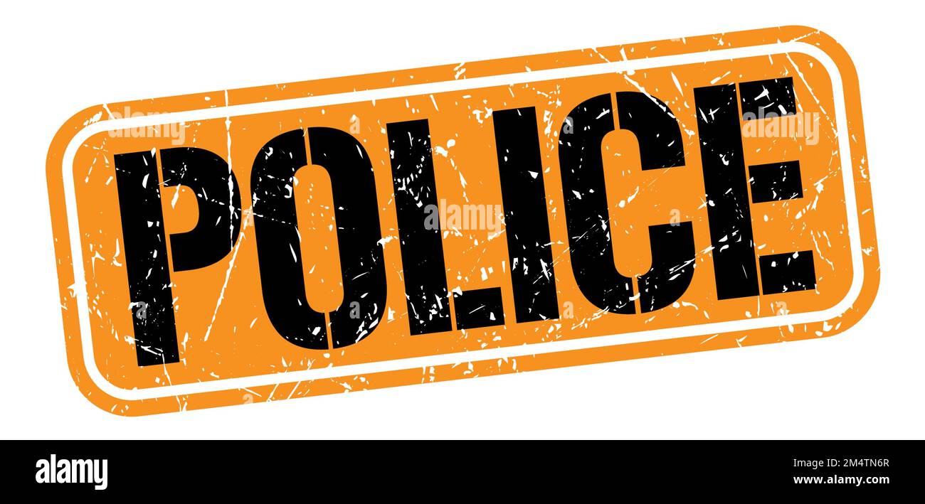 POLICE text written on orange-black grungy stamp sign Stock Photo - Alamy