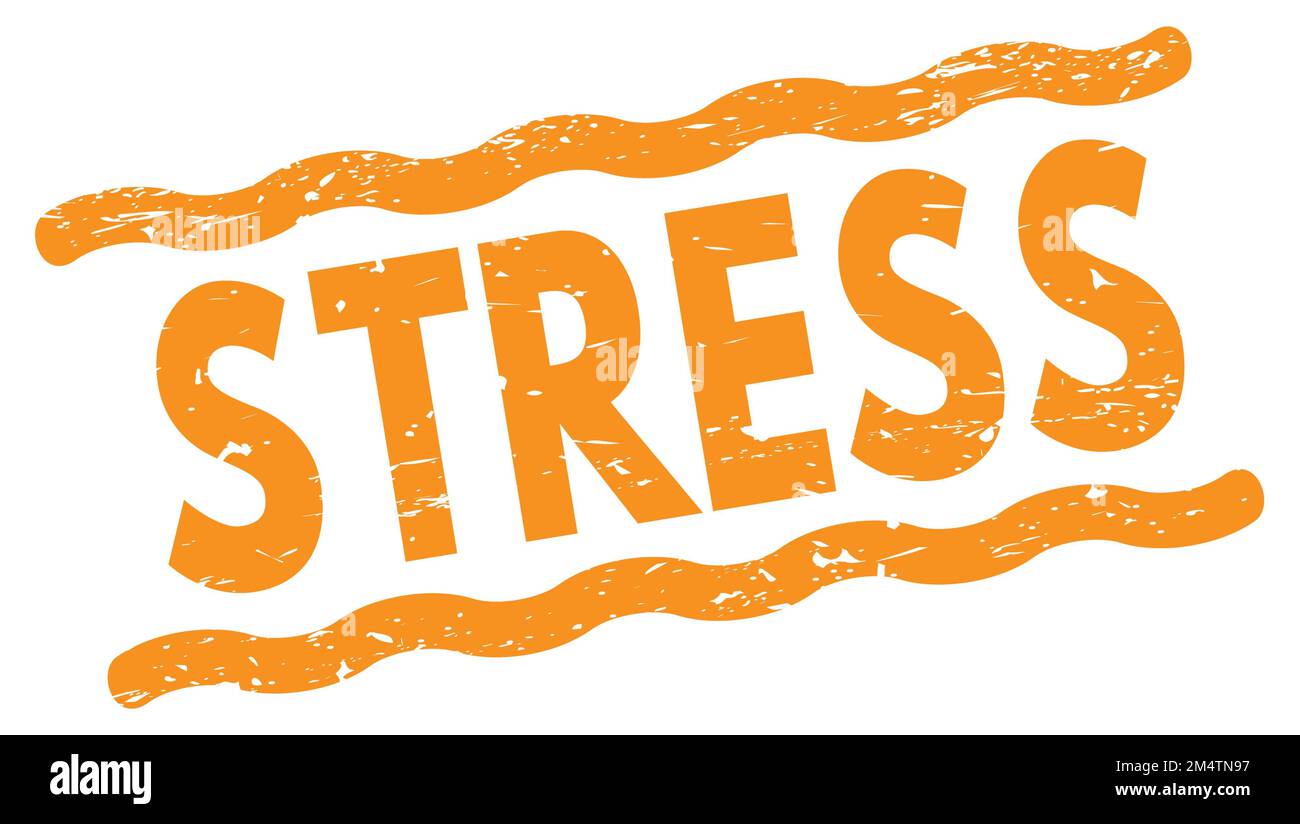 STRESS text written on orange lines stamp sign Stock Photo - Alamy