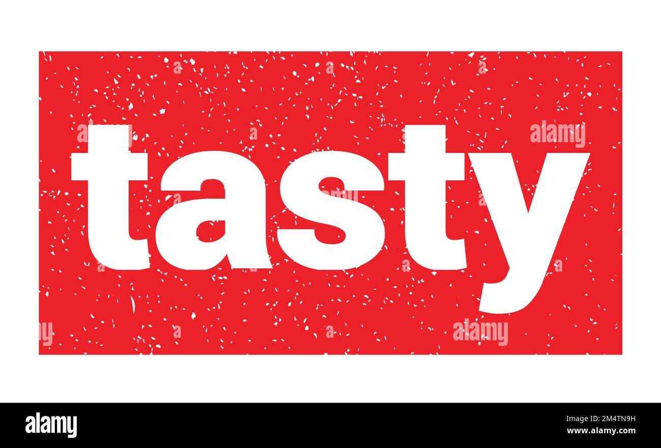 tasty text written on red grungy stamp sign Stock Photo - Alamy
