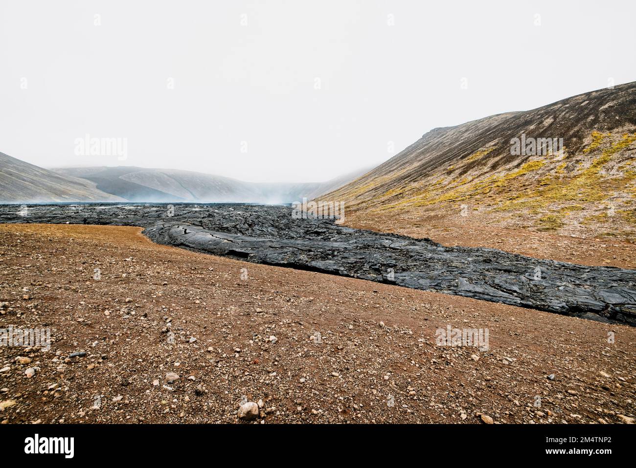 View of seemingly visible river of cooled lava turned into black ...