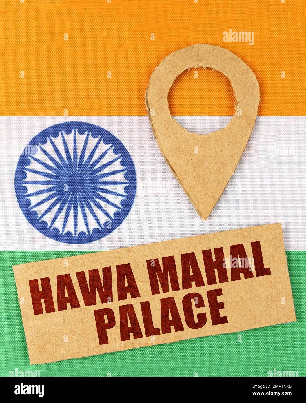 The concept of tourism, vacation and geolocation. On the Indian flag, a ...