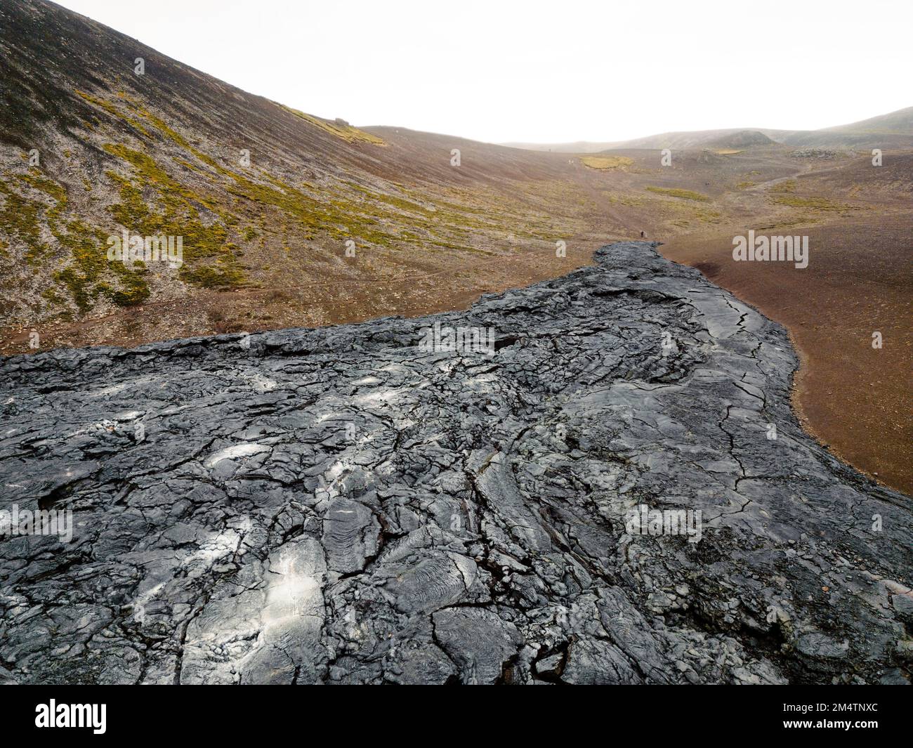 Lava rocks stoping in the valley near Geldingadalir volcano in Iceland ...