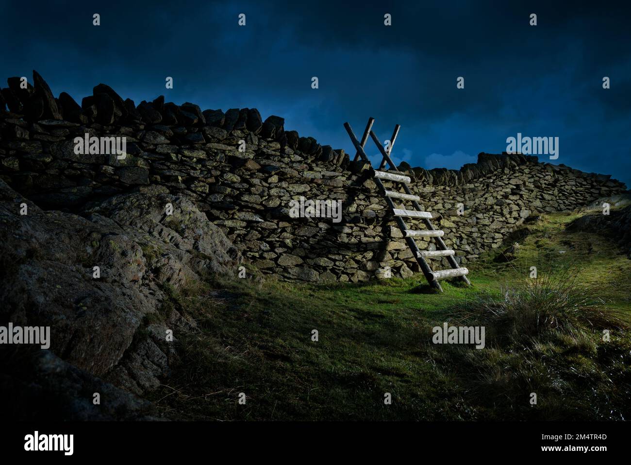 Wooden ladder stile on top of Black Crag near Ambleside Stock Photo - Alamy