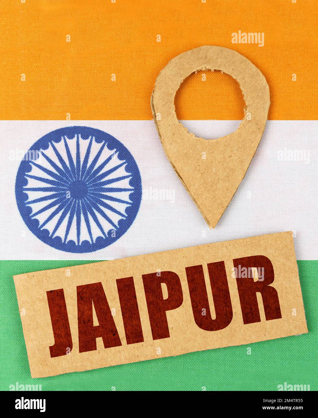 The concept of tourism, vacation and geolocation. On the Indian flag, a ...