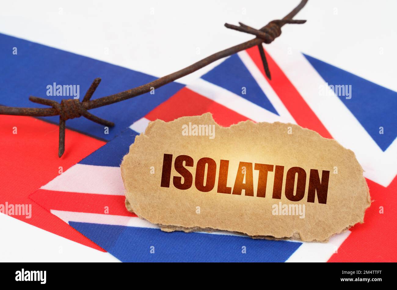 Political concept. On the flags of Great Britain and Russia there is a ...