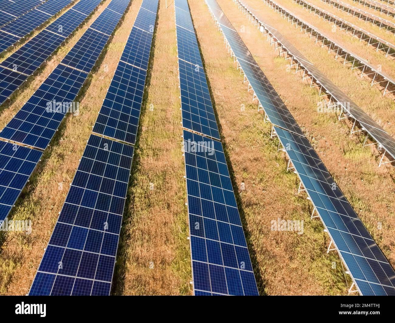Aerial top view of a solar panels power plant. Photovoltaic solar ...
