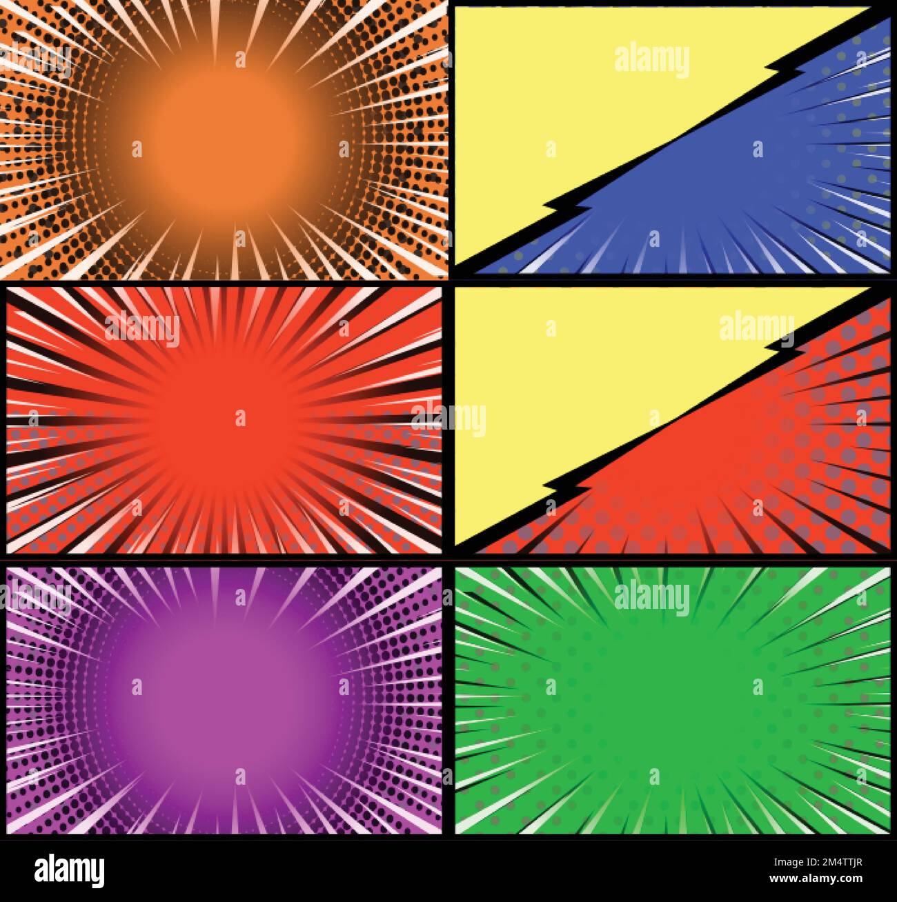 Comic book colorful frames background with halftone rays radial and ...