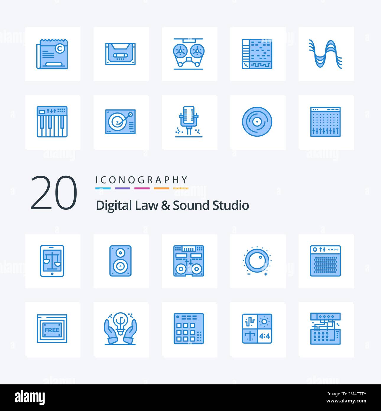 20 Digital Law And Sound Studio Blue Color icon Pack like gain audio ...