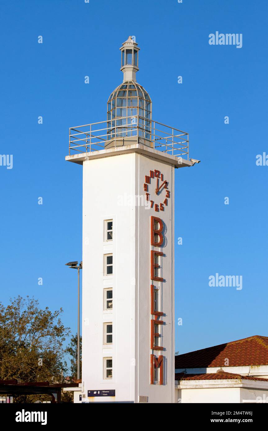 Ferry terminal clock tower in Belem district, Lisbon, Portugal Stock ...