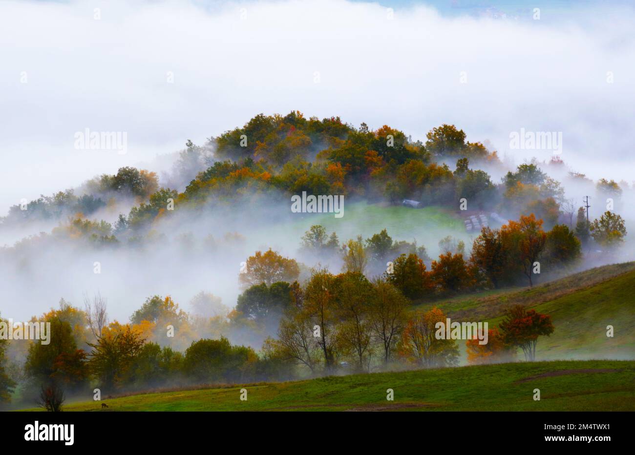 Panorama with fog of the hills of the Tuscan-Emilian Apennines Stock ...