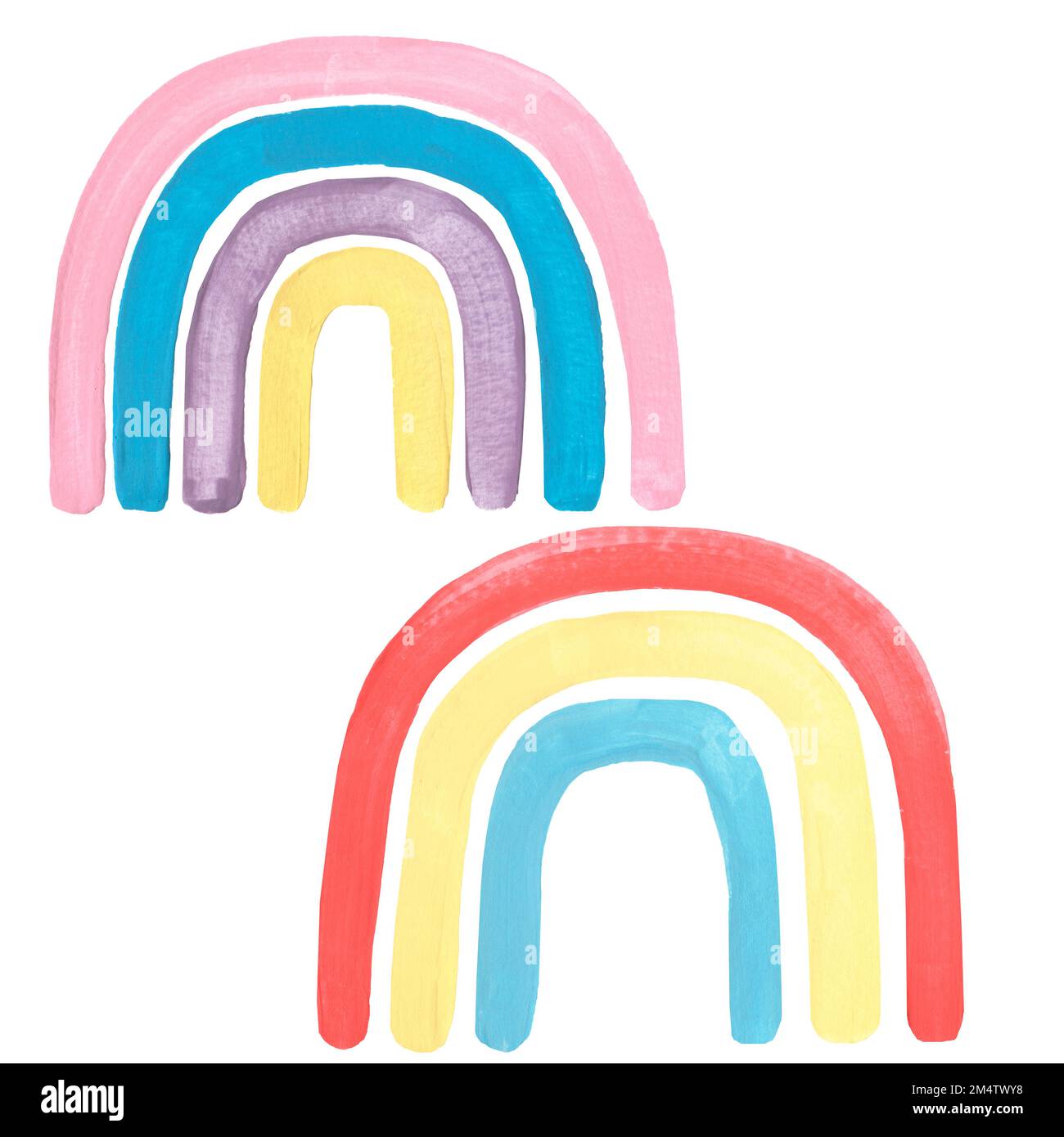 Watercolor hand painted bright rainbow clipart set. Kids illustration ...