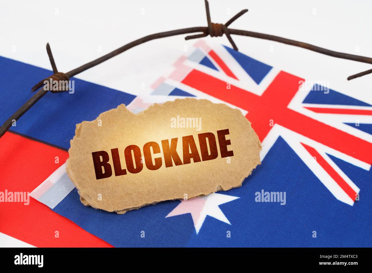 Political concept. On the flags of Australia and Russia lies a ...