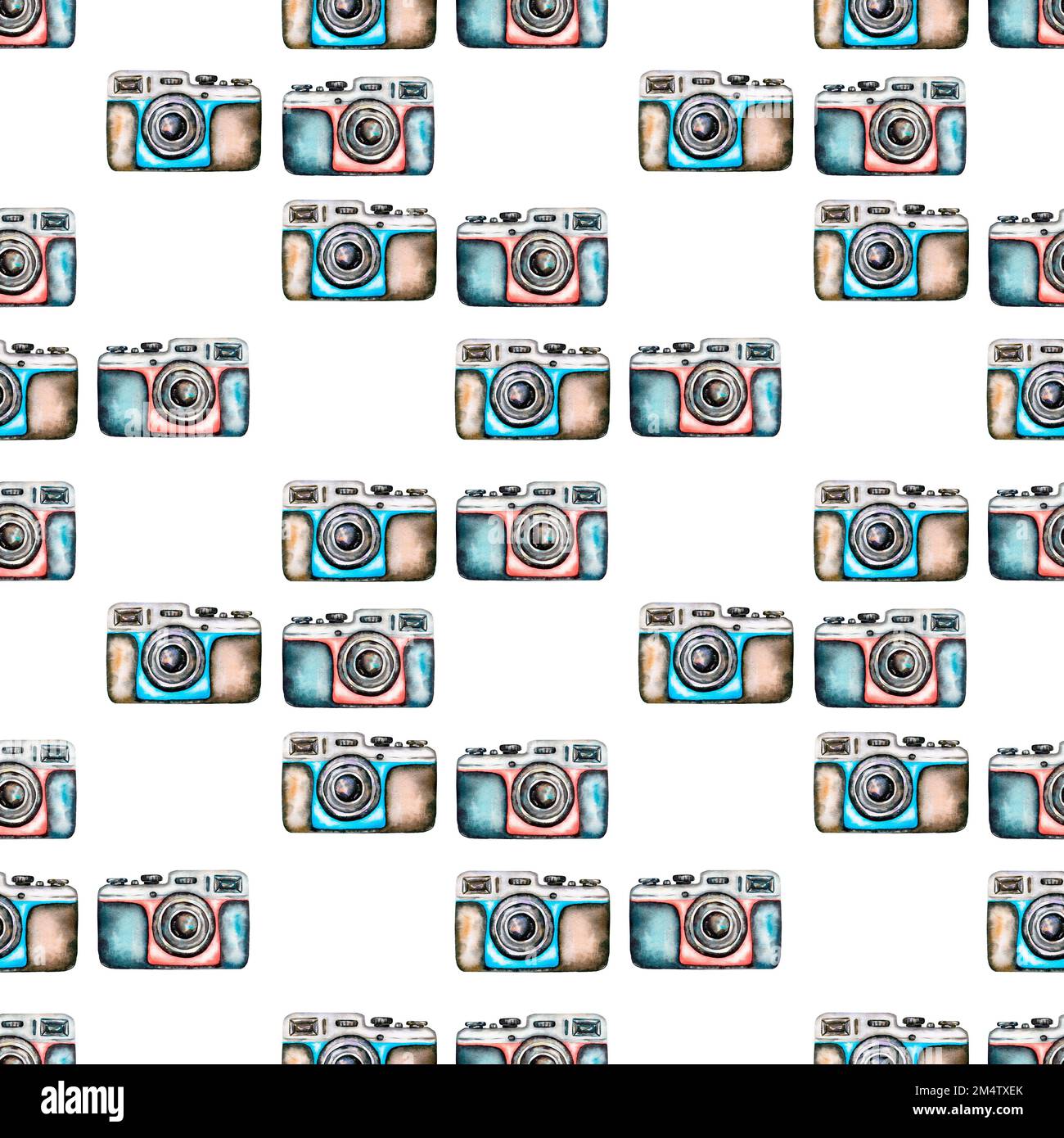 Watercolor camera seamless pattern, Hand drawn retro camera paper ...