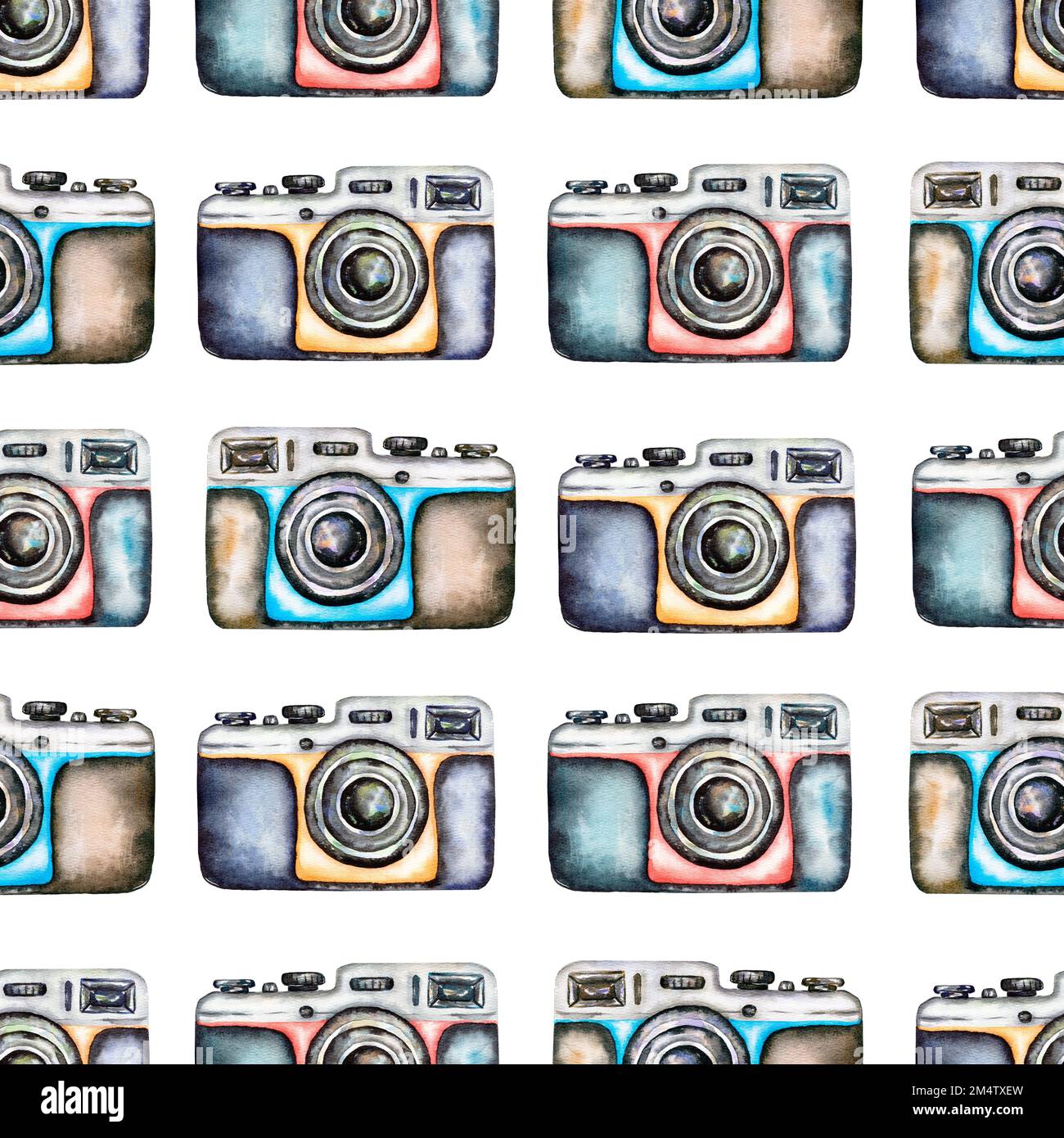 Watercolor camera seamless pattern, Hand drawn retro camera paper ...