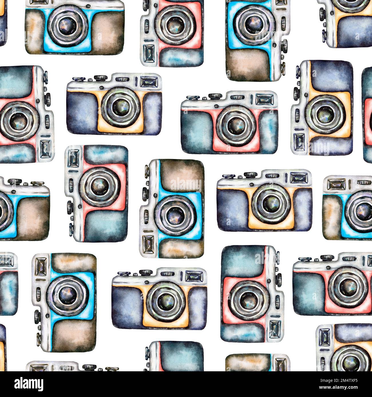 Watercolor camera seamless pattern, Hand drawn retro camera paper ...