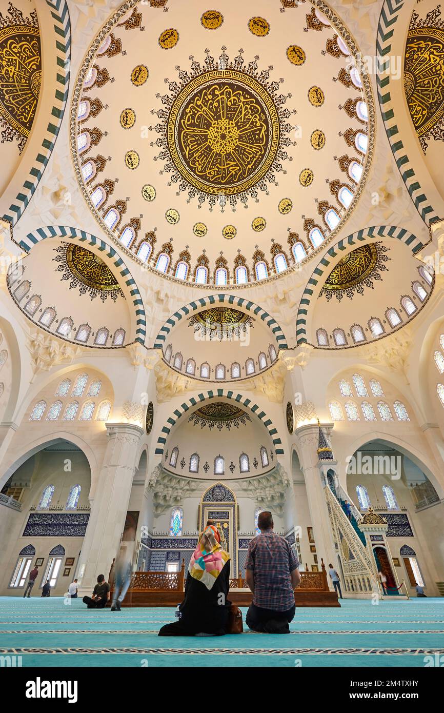 Historic Melike Hatun mosque interior in Ankara city center. Turkey ...