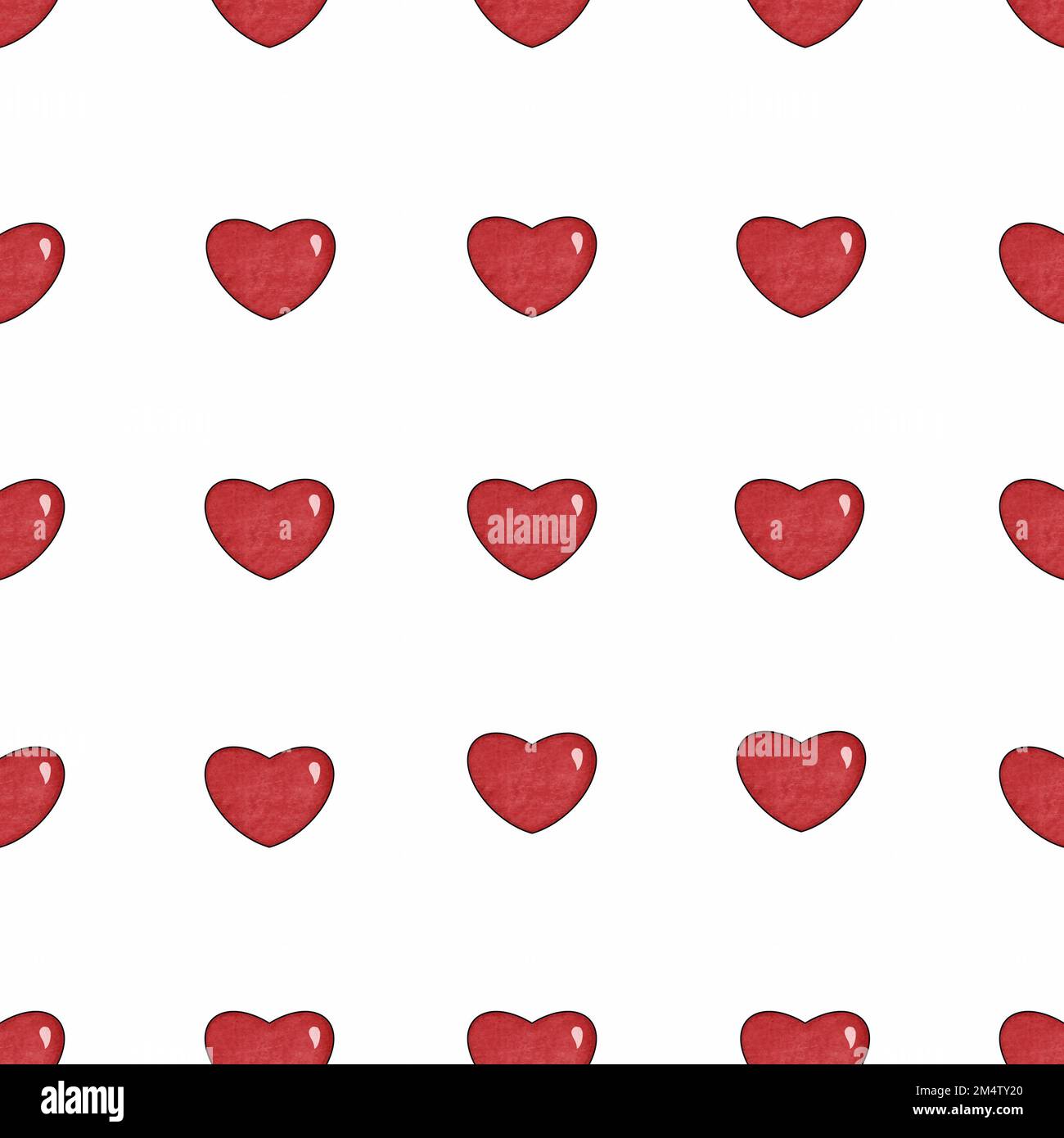 Symmetry textured hearts seamless pattern. Hand drawn 3d hearts on ...