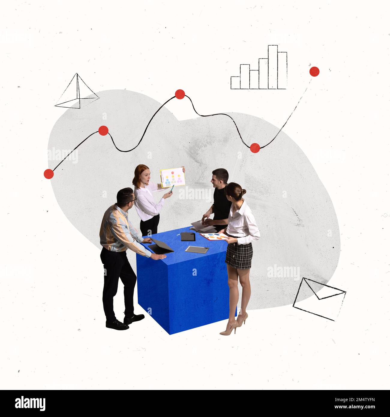 Contemporary art collage. Conceptual design. Office manager showing ... Contemporary art collage. Conceptual design. Office manager showing ...