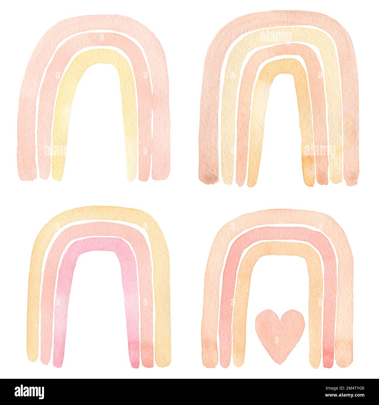 Abstract kids watercolor raindow set, clipart with hand painted boho ...