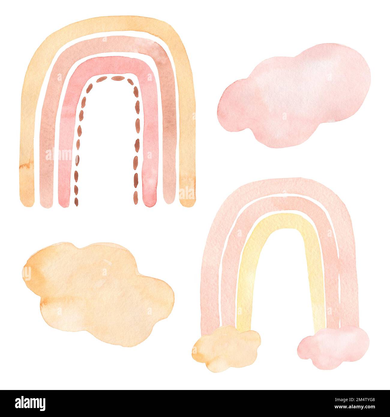Abstract kids watercolor raindow set, clipart with hand painted boho ...