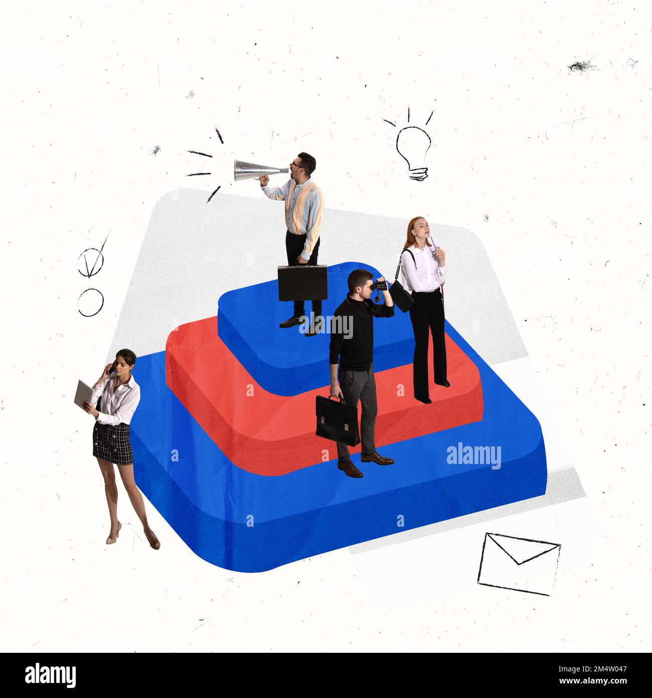 Contemporary art collage. Conceptual design. Working day. Employees ...