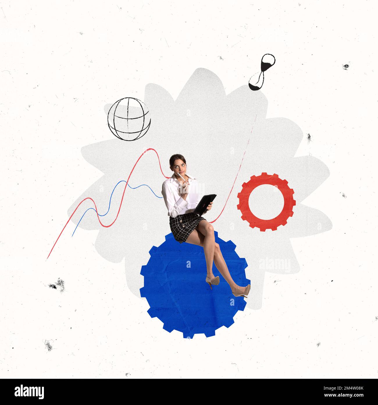 Contemporary art collage. Conceptual design. young woman, ambitious ...