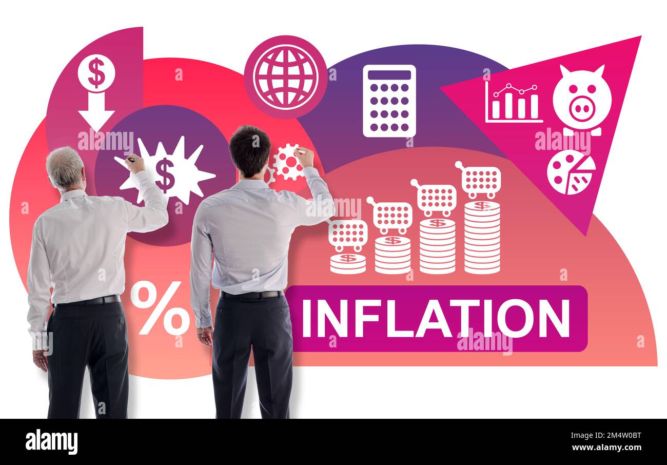 Inflation concept drawn on a white wall by businessmen Stock Photo - Alamy