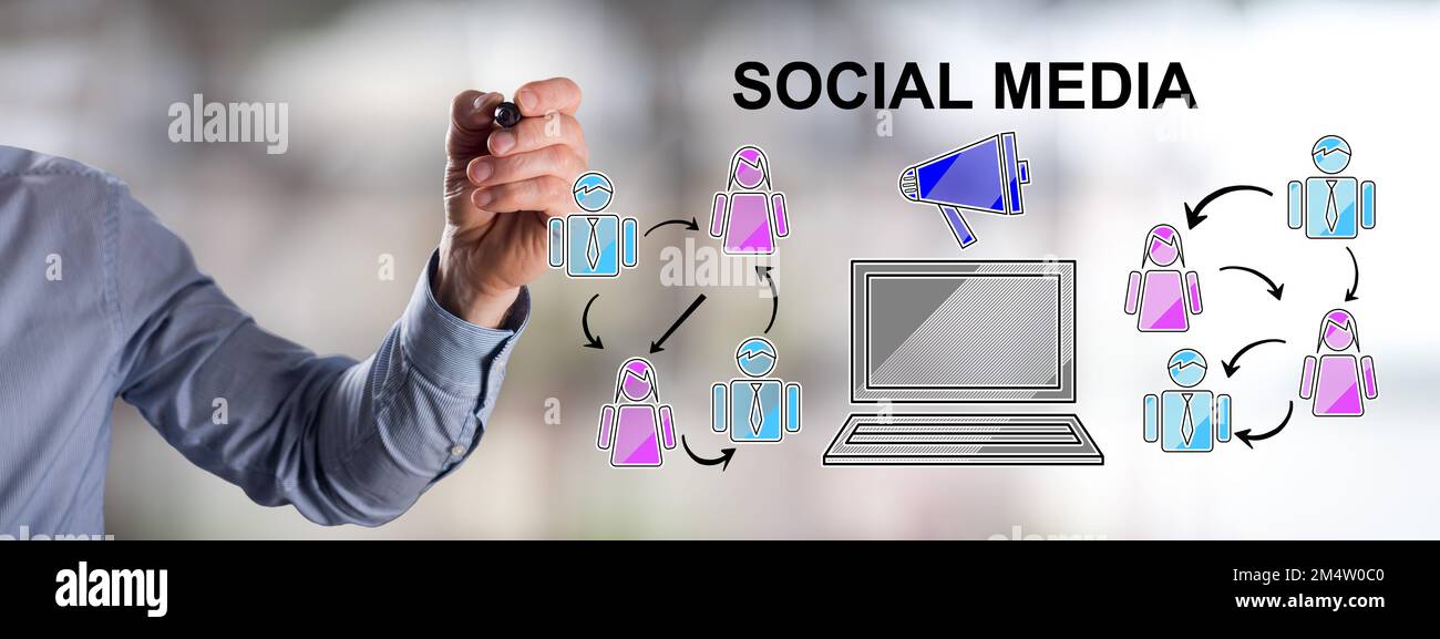 Man drawing a social media concept Stock Photo - Alamy