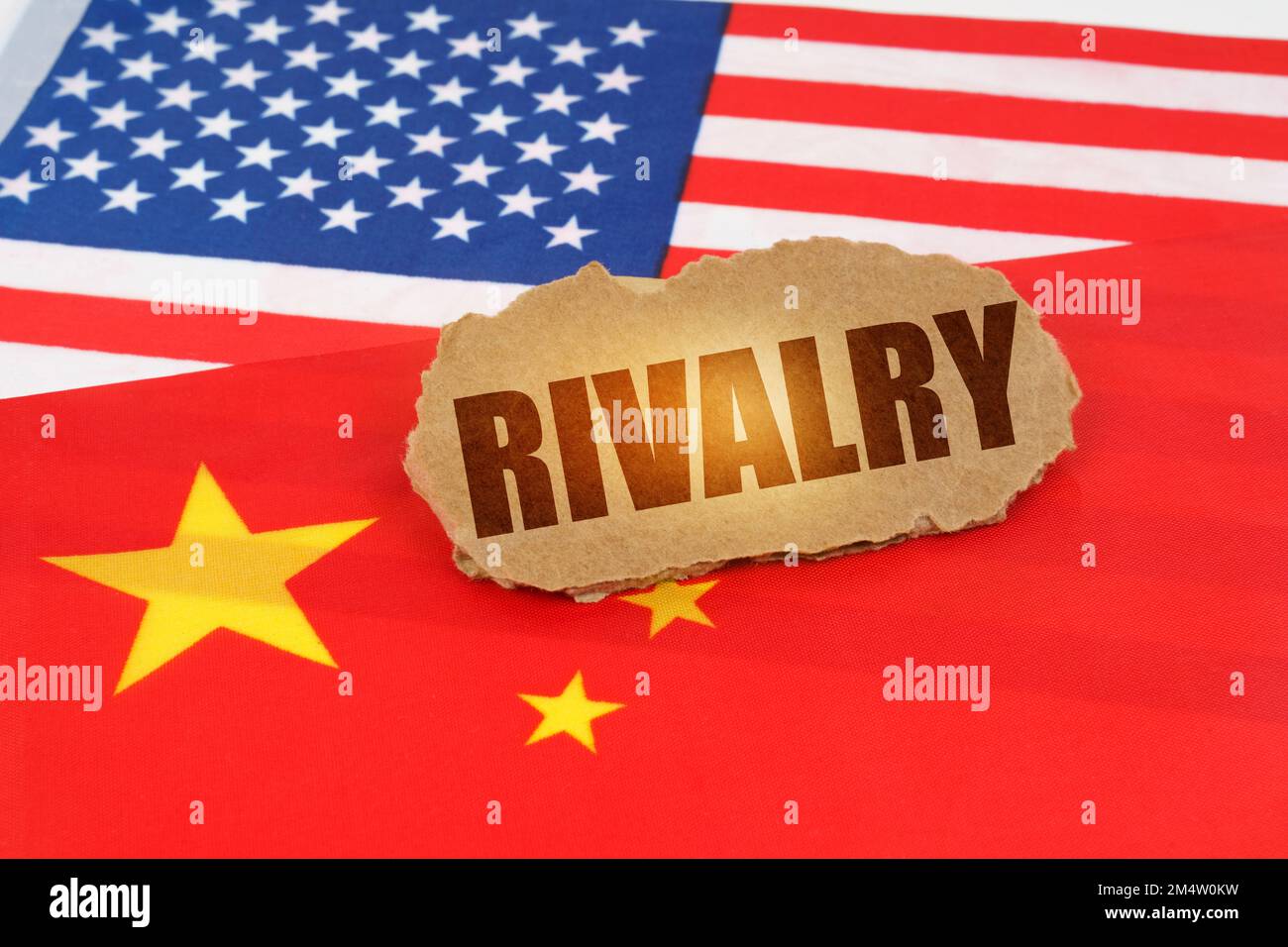 Political concept. On the flags of China and the United States lies a ...