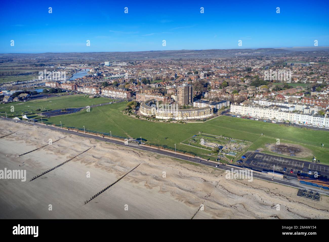 littlehampton, east beach, east beach green, seaside, aerial, crazy ...