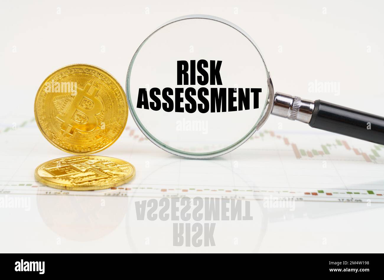 Business and technology concept. There are bitcoins on the chart and ...