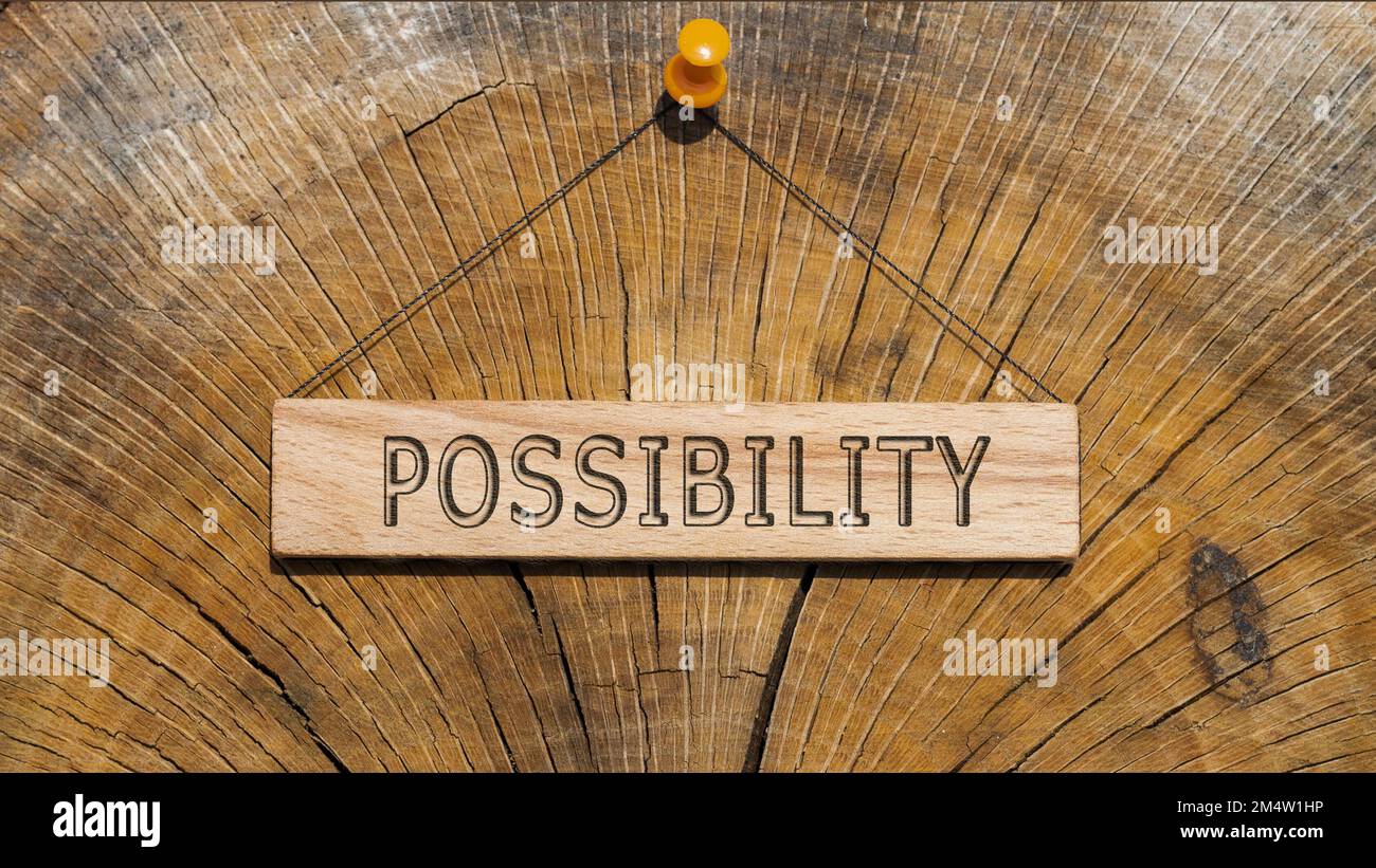 Possibility word. BPossibility word. Background log written on wooden ...