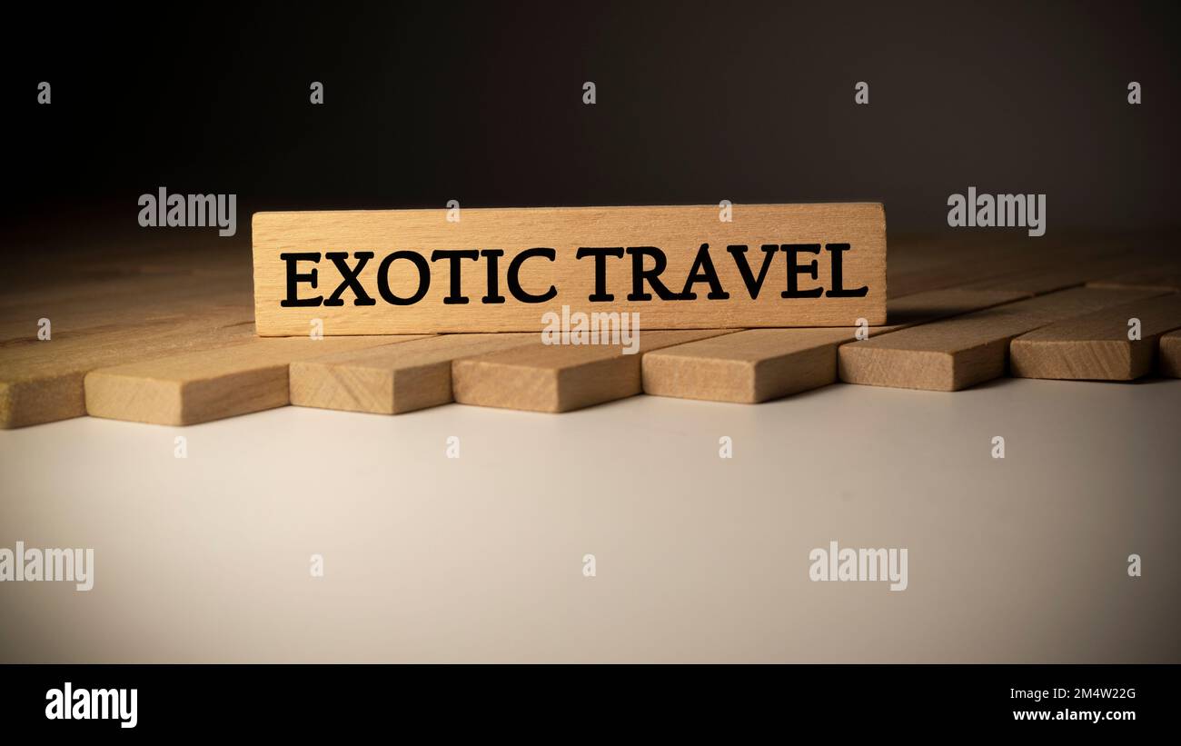 Exotic travel word. Written on wooden frame. Studio shoot Stock Photo ...