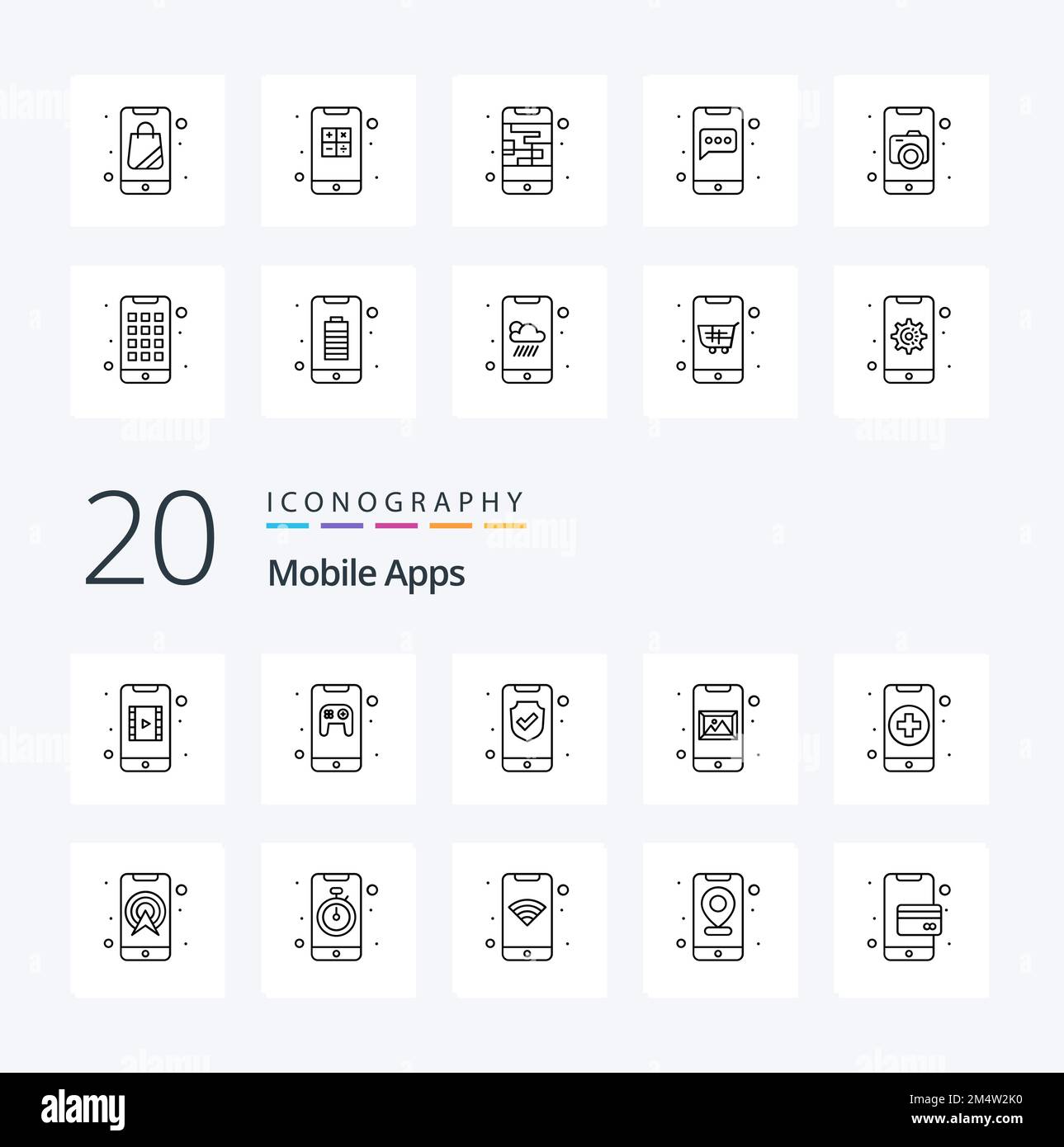 20 Mobile Apps Line icon Pack like health mobile data gallery app Stock ...